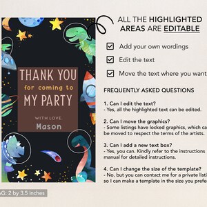 EDITABLE Space Dinosaur Birthday Thank You for Coming Gift Tag, Galaxy ...