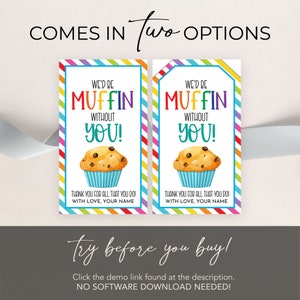 Editable Muffin Favor Tags, Appreciation Week Gift Tag Template ...