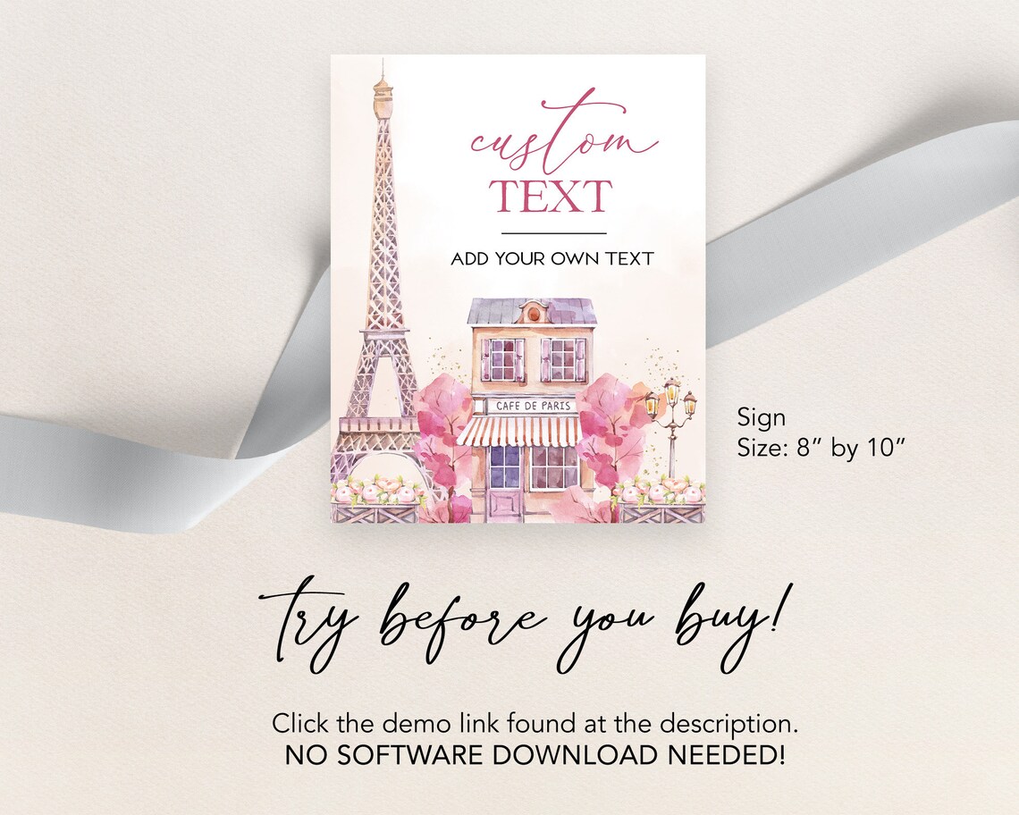 EDITABLE Paris First Birthday Custom Text Sign, Pink Parisian Cafe ...
