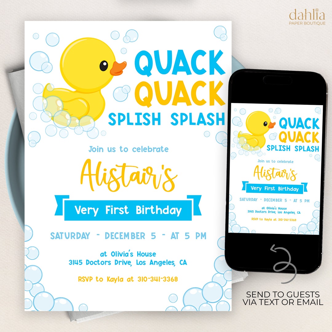 Rubber Duckie Birthday Invitation, Editable Duck Party Invitation ...