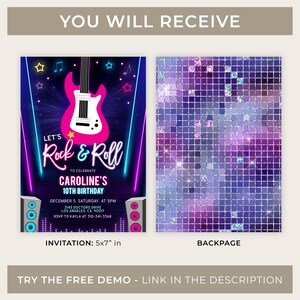 Rock Star Birthday Invitation, Editable Music Party Template, Rainbow ...