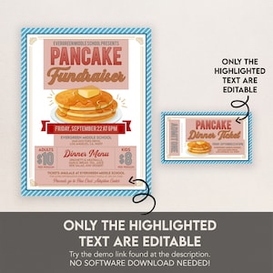 Editable Pancake Breakfast Fundraiser Flyer Ticket, PTA PTO School ...