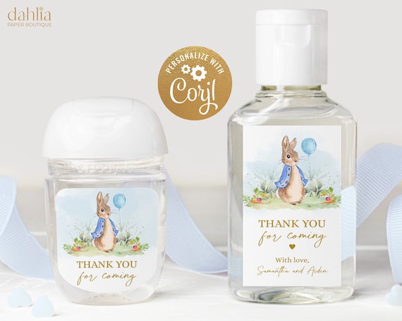 EDITABLE Peter Rabbit Baby Shower Hand Sanitizer Label, Rustic Boy ...