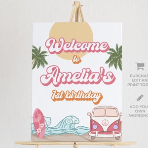 Surf's up Welcome Sign, EDITABLE Swimming Party Decor, Tropical Summer ...