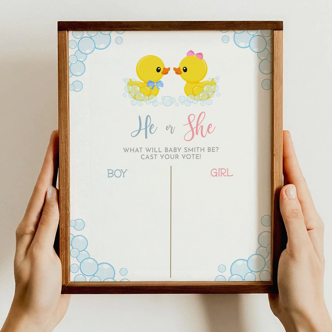 EDITABLE Rubber Duckie Gender Reveal Voting Sign, Boy or Girl Party ...
