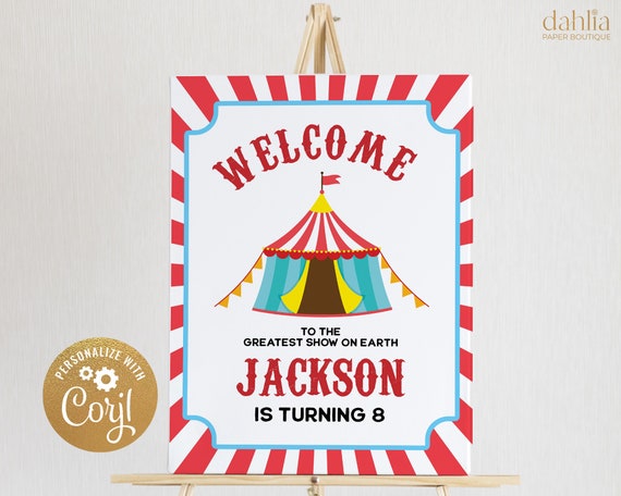 Carnival Birthday Welcome Sign, EDITABLE Circus Party Decor, Kids ...
