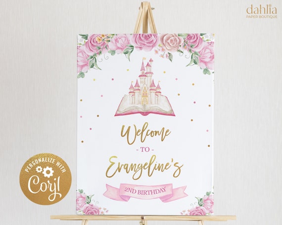 Fairytale Castle Welcome Sign, EDITABLE Royal Princess Party Decor ...
