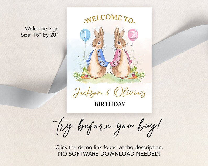 Peter Rabbit Joint Birthday Welcome Sign Editable Banner - Etsy