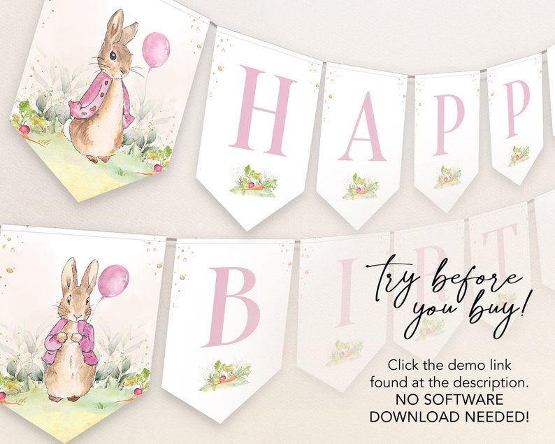 EDITABLE Peter Rabbit Happy Birthday Banner Flopsy Bunny - Etsy Australia