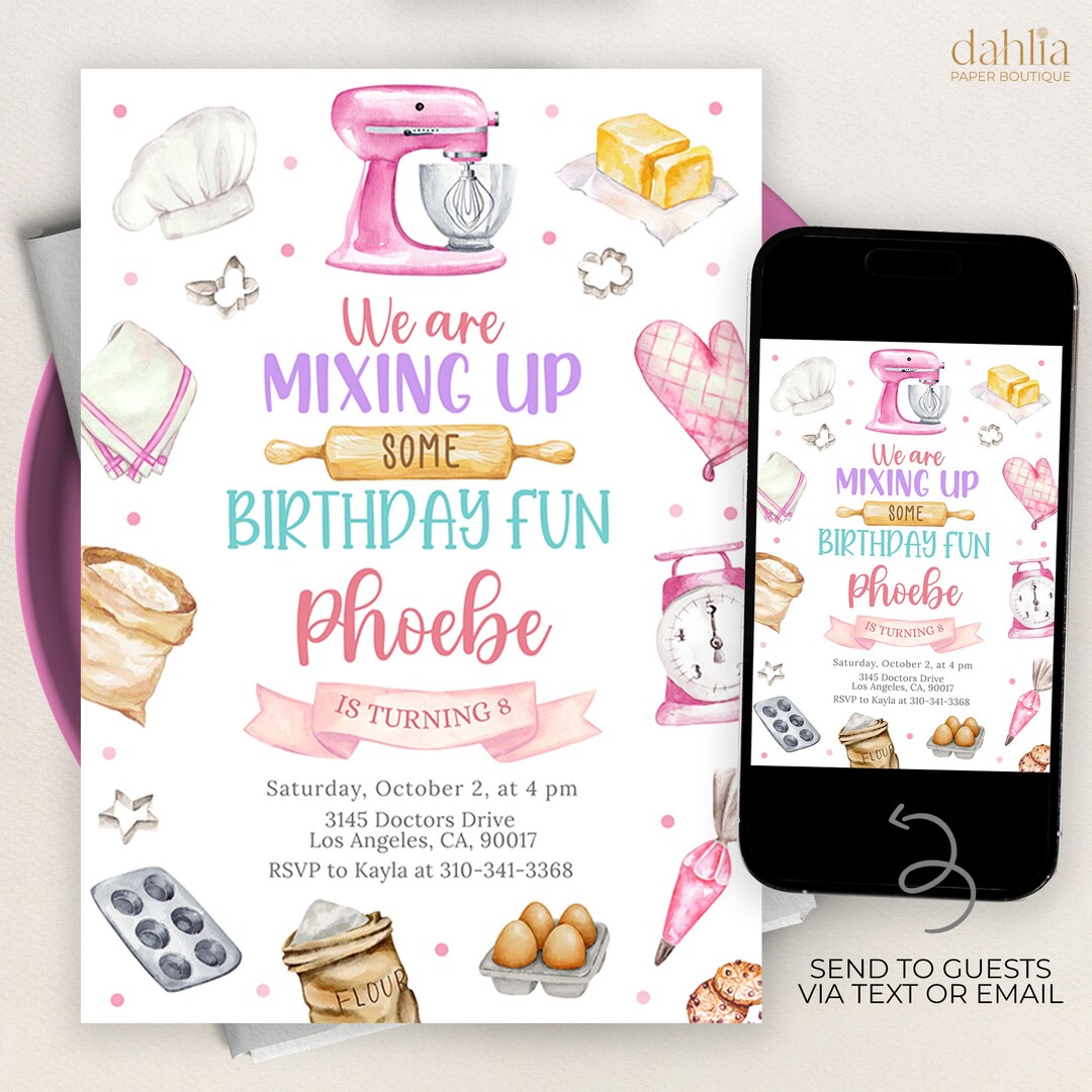 EDITABLE Baking Birthday Invitation, Kitchen Party Invite Template ...
