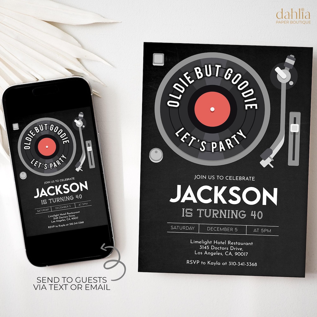 Vinyl Record Birthday Party Invitation, Editable Oldie but Goodie Party ...