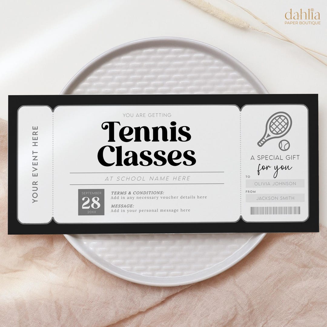Tennis Lessons Gift Voucher, Editable Personal Training Gift ...