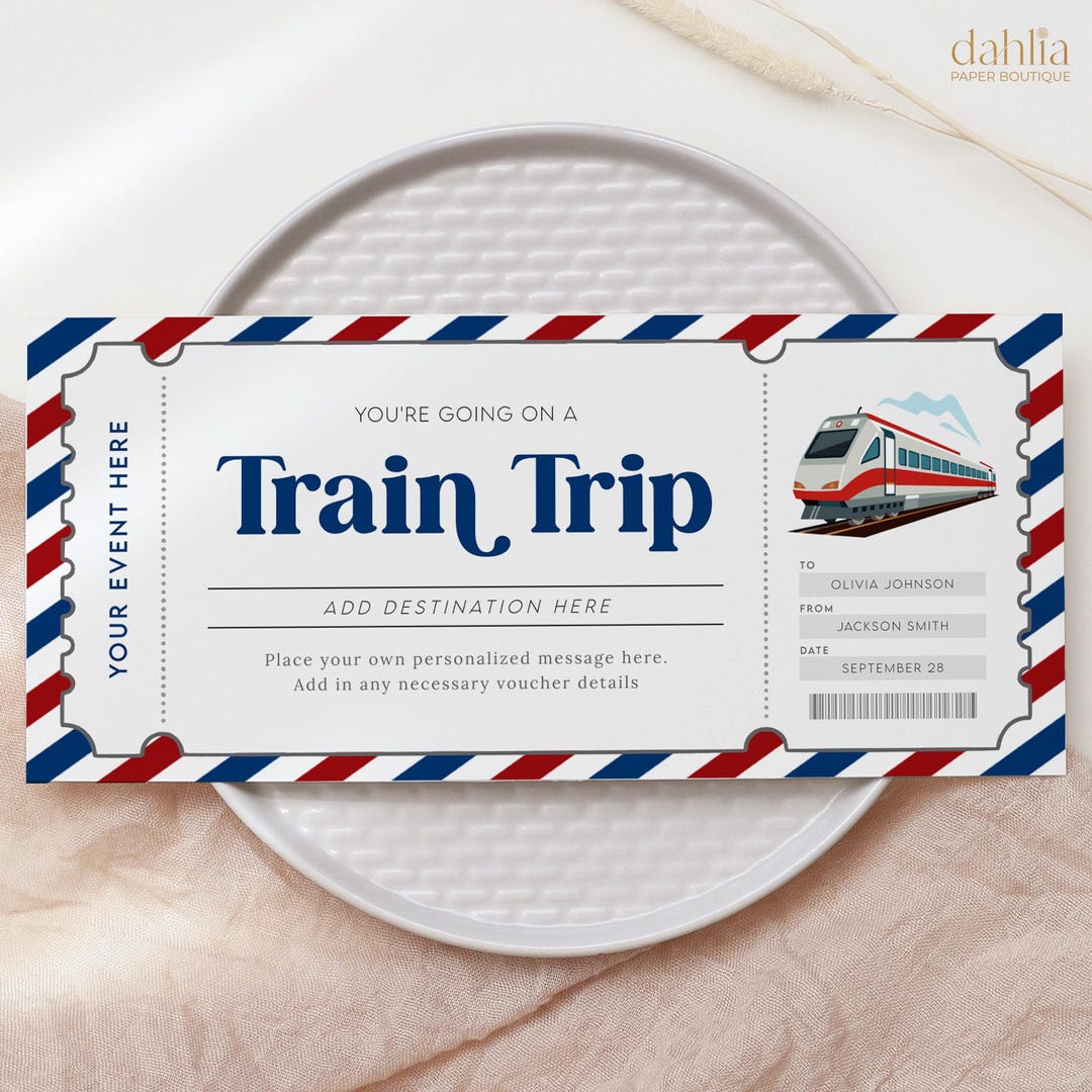 Train Ticket Gift Voucher, Editable Train Boarding Pass, Personalized ...