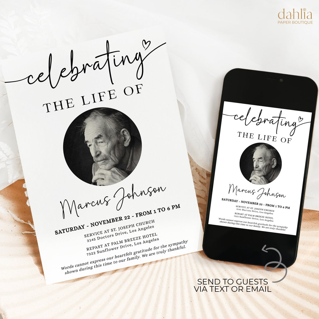 Funeral Invitation Template, Editable Minimalist Funeral Announcement ...