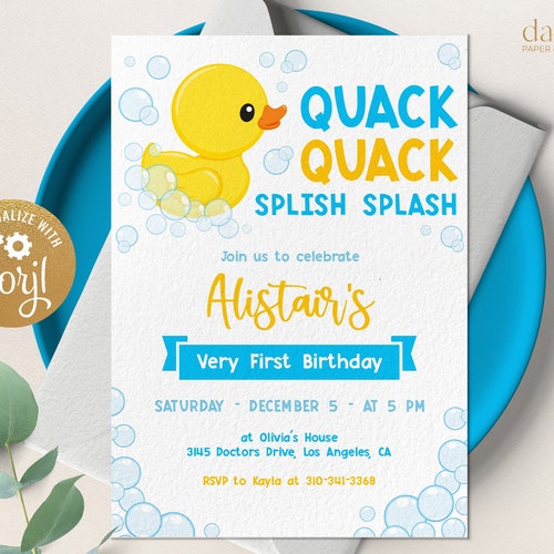 Editable Rubber Duckie Invitation Duck Birthday Invitation - Etsy