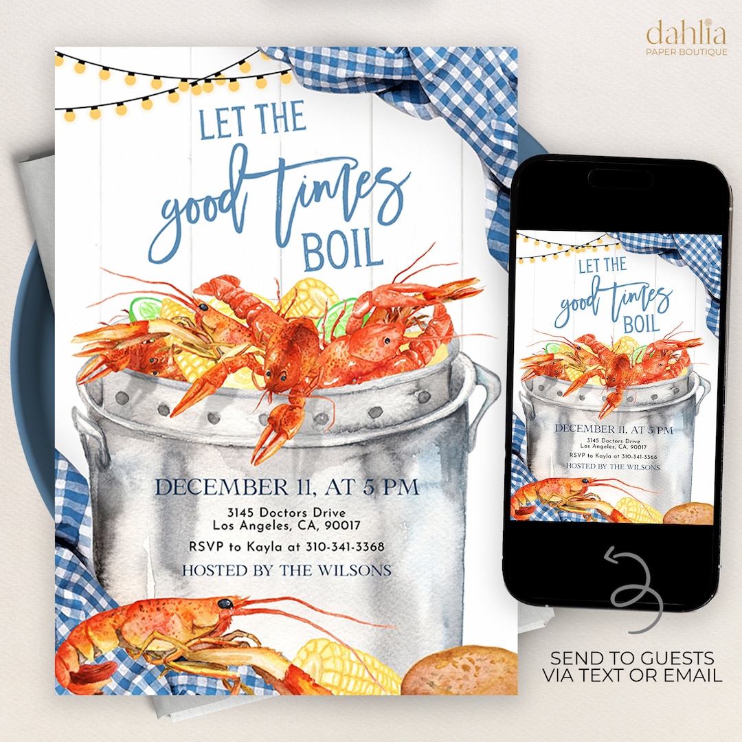 Editable Seafood Boil Party Invitation, Let the Good Times Boil ...