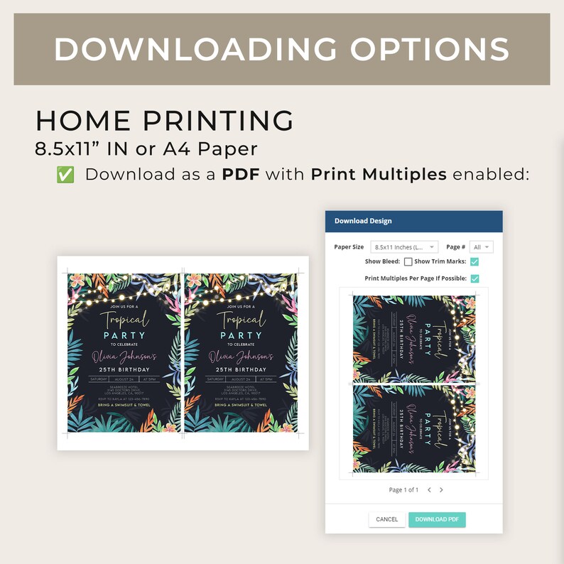 Tropical Party Invitation, EDITABLE Luau Party Invite Template, Summer ...