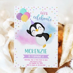 Penguin Birthday Invitation, EDITABLE Winter Party Invite Template ...