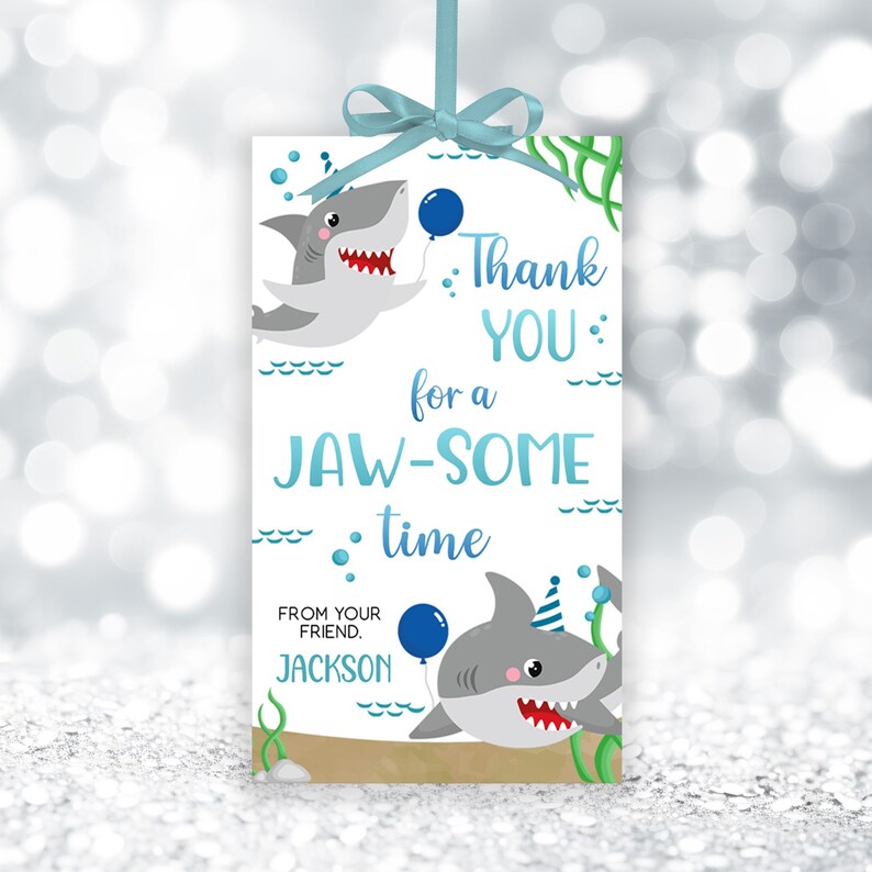 Shark Party Favor Thank You Tag Editable Template, Shark Birthday Party ...