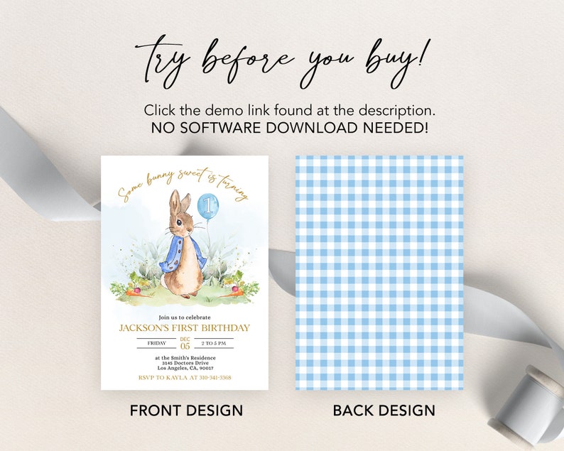 Peter Rabbit First Birthday Invitation Editable Invite - Etsy