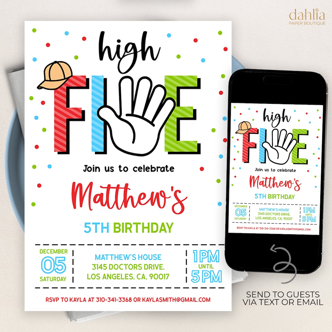 High Five Birthday Invitation, Editable Hi Five Invite Template, Boys ...