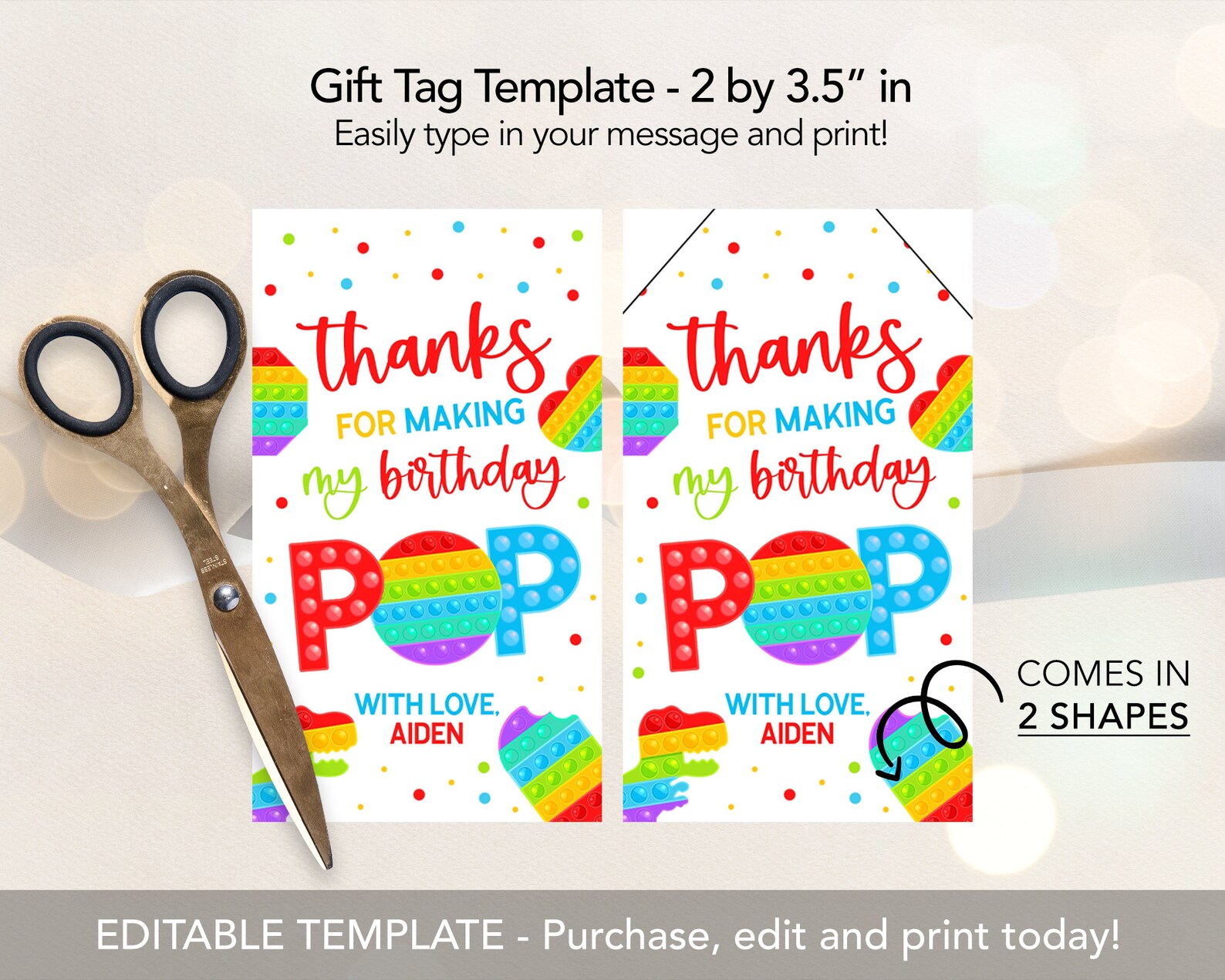 EDITABLE Pop It Thank You for Coming Gift Tag Pop It Party - Etsy