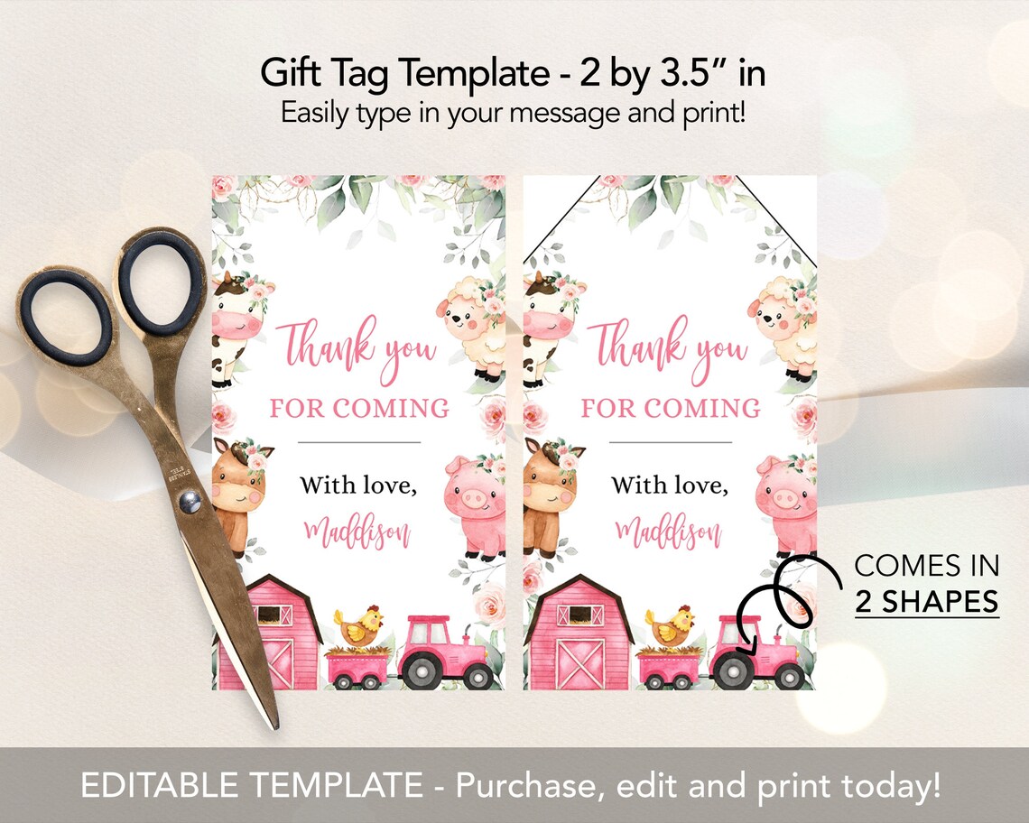 EDITABLE Farm Thank You for Coming Gift Tag Barnyard Party - Etsy