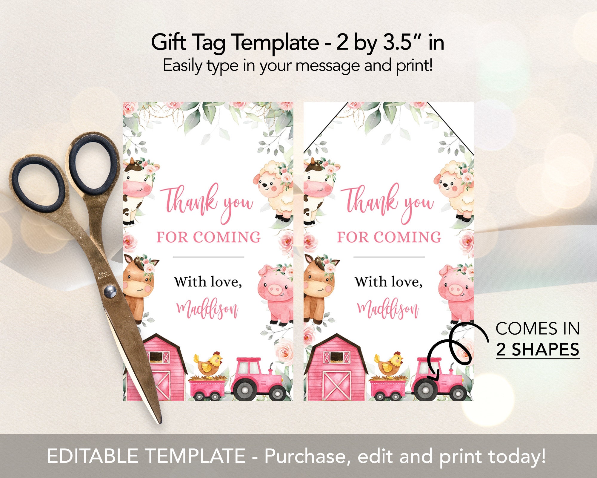 EDITABLE Farm Thank You for Coming Gift Tag Barnyard Party - Etsy