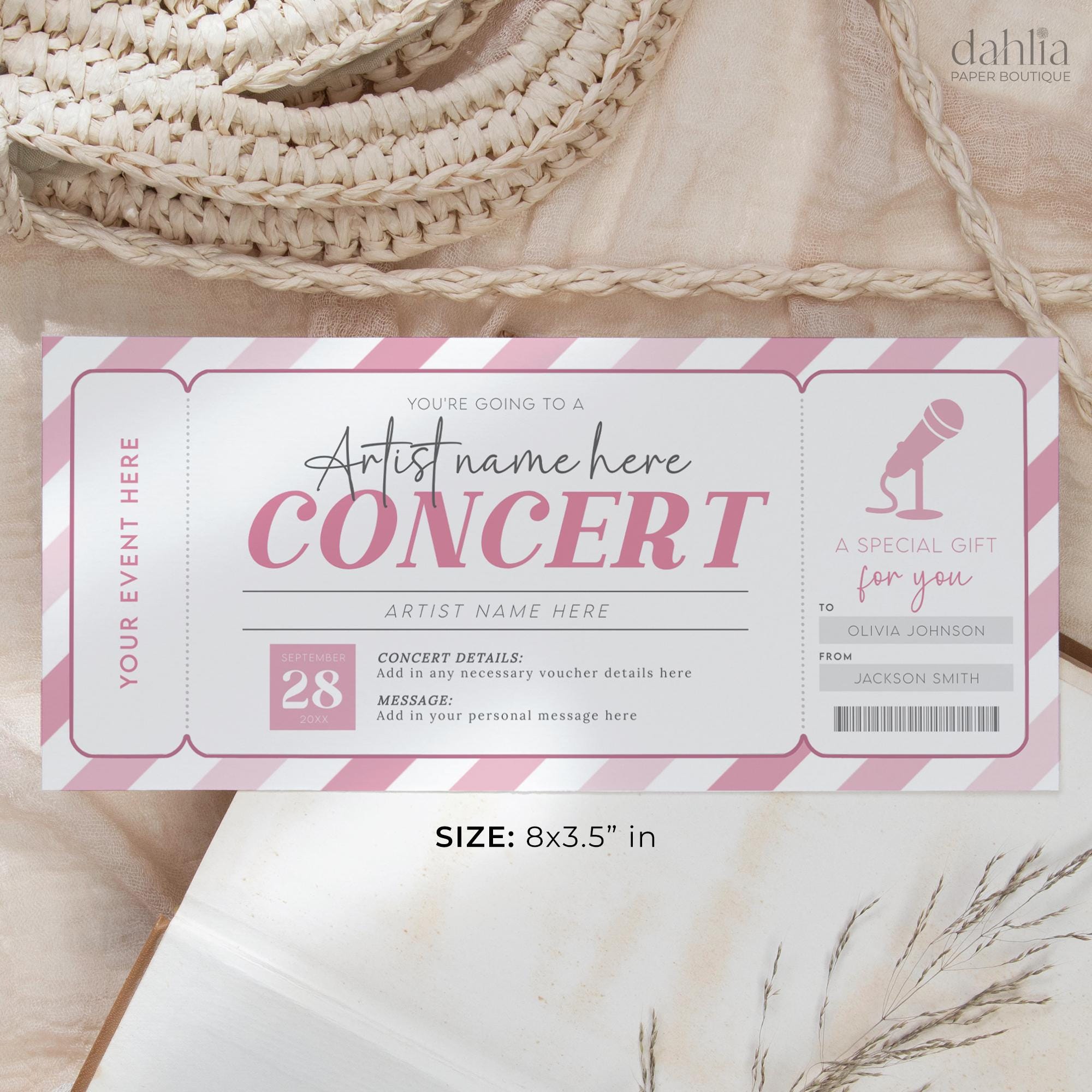 Concert Ticket Gift Voucher, Editable Surprise Coupon Ticket, Printable ...