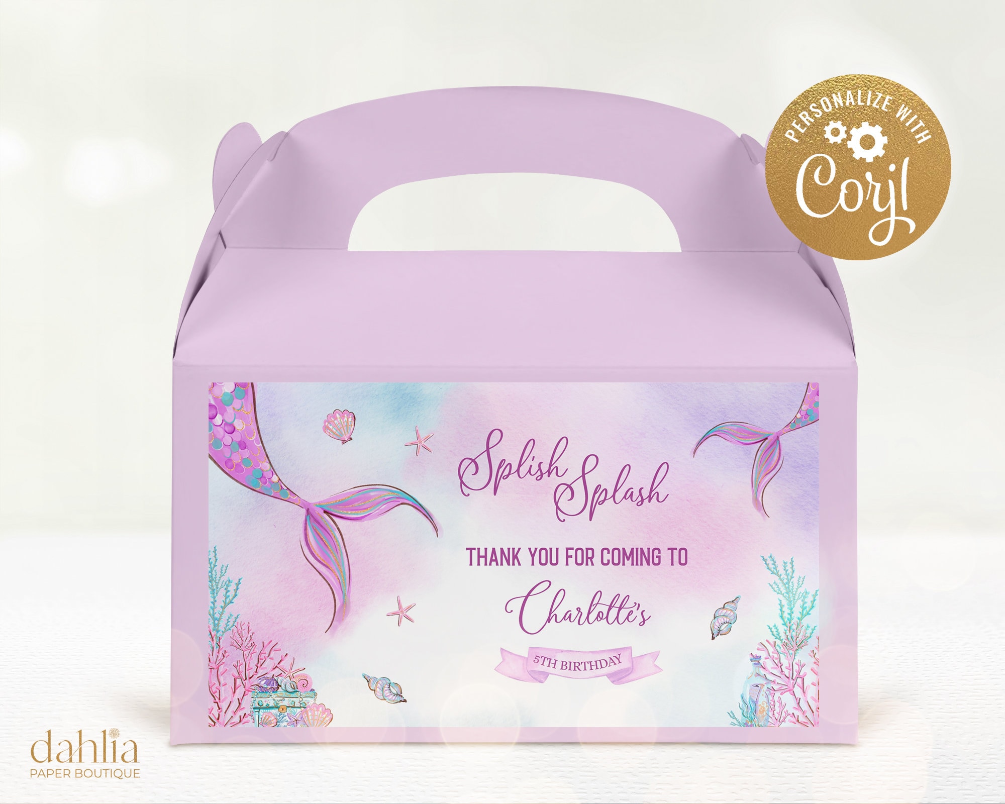 Mermaid Gable Box Label Template Editable Mermaid Party - Etsy UK