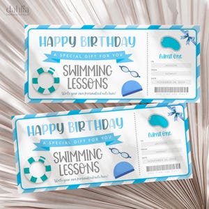 Swim Lessons Gift Certificate, Swimming Classes Ticket Editable ...