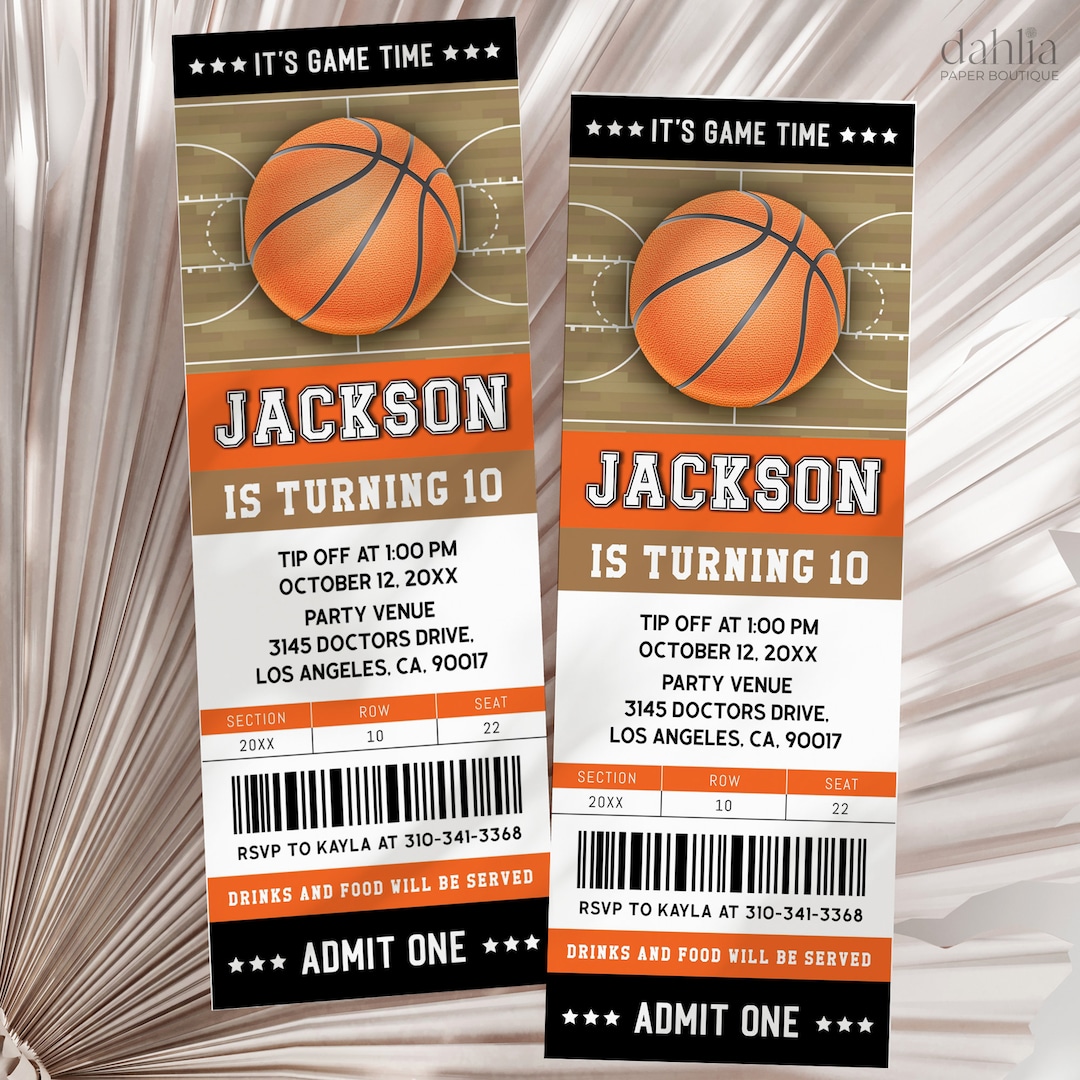 Basketball Ticket Birthday Invitation, Editable Basketball Ticket ...