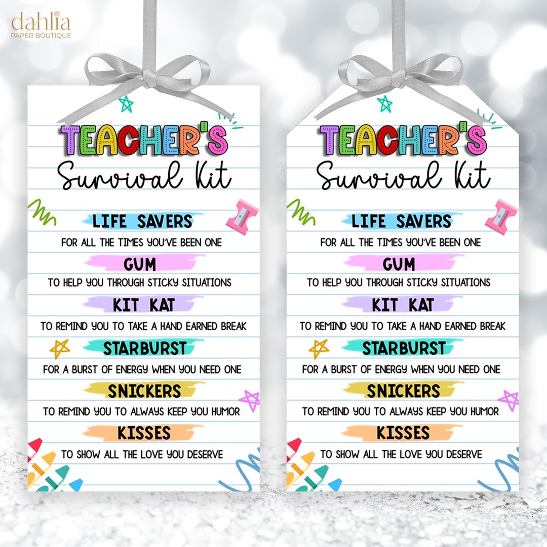 Teacher's Survival Kit Gift Tag, Editable Appreciation Week Gift Tag ...
