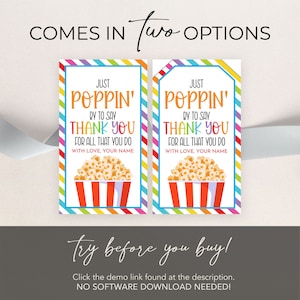 Editable Popcorn Gift Tag, Appreciation Week Gift Tag, Thank You ...