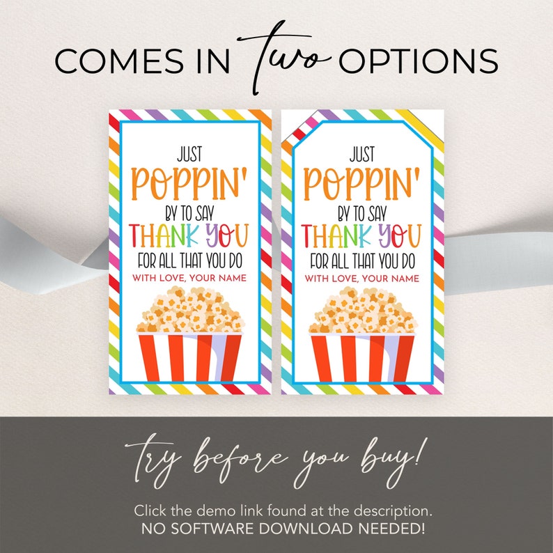 Editable Popcorn Gift Tag, Appreciation Week Gift Tag, Thank You ...