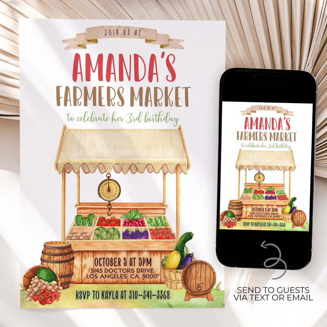 EDITABLE Farmers Market Birthday Invitation, Fruits Market Party Invite ...