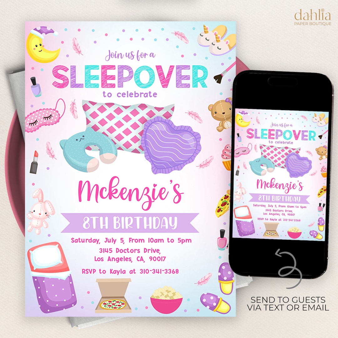 Sleepover Party Birthday Invitation, Editable Slumber Party Invite ...