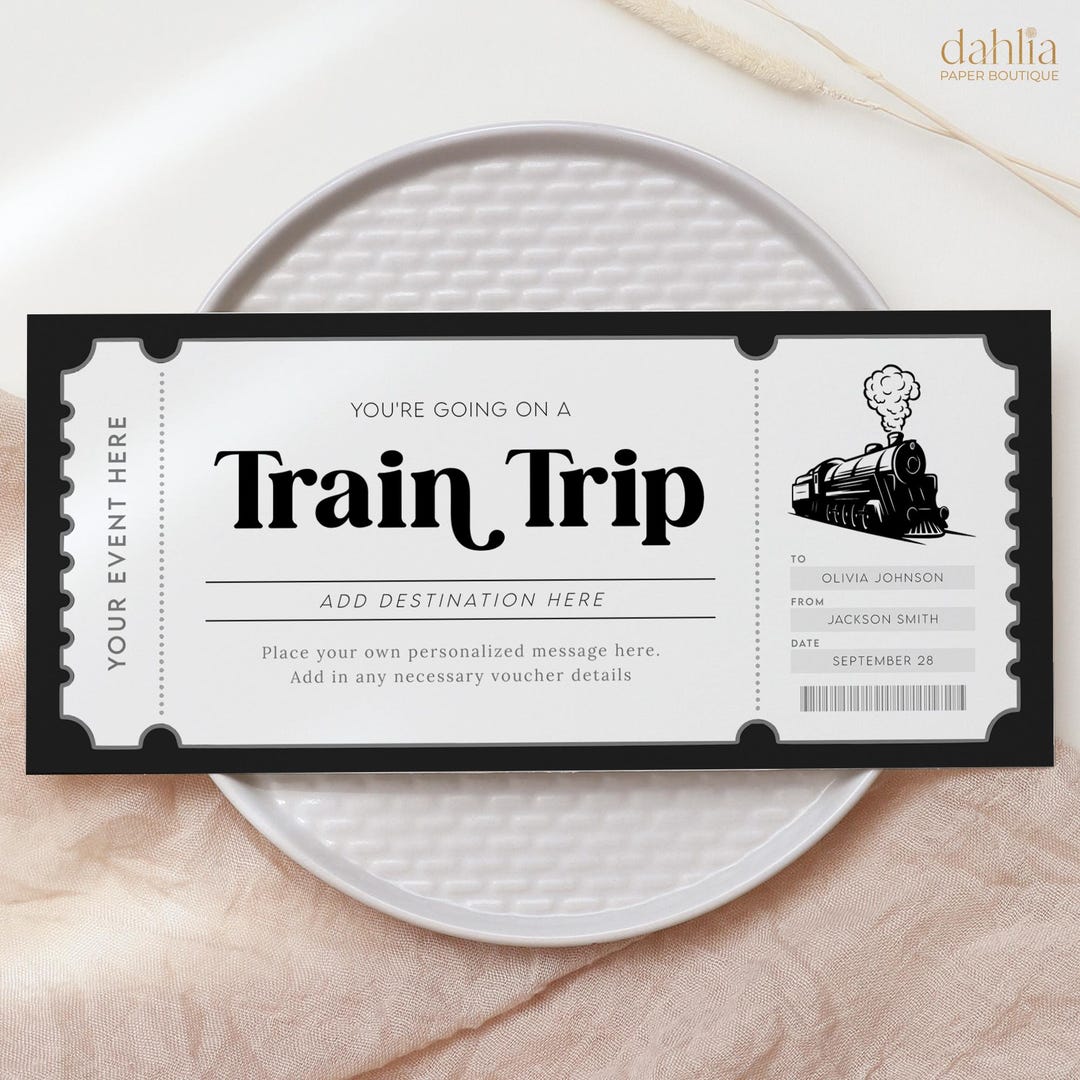 Train Ticket Gift Voucher, Editable Train Boarding Pass, Personalized ...