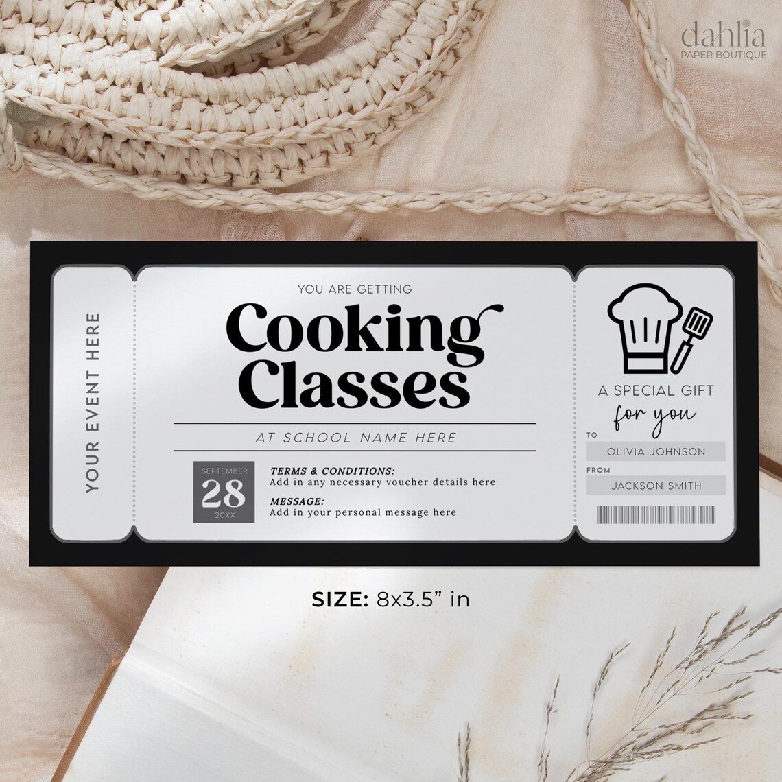 Cooking Class Gift Voucher, Editable Cooking Lesson Ticket Invitation ...