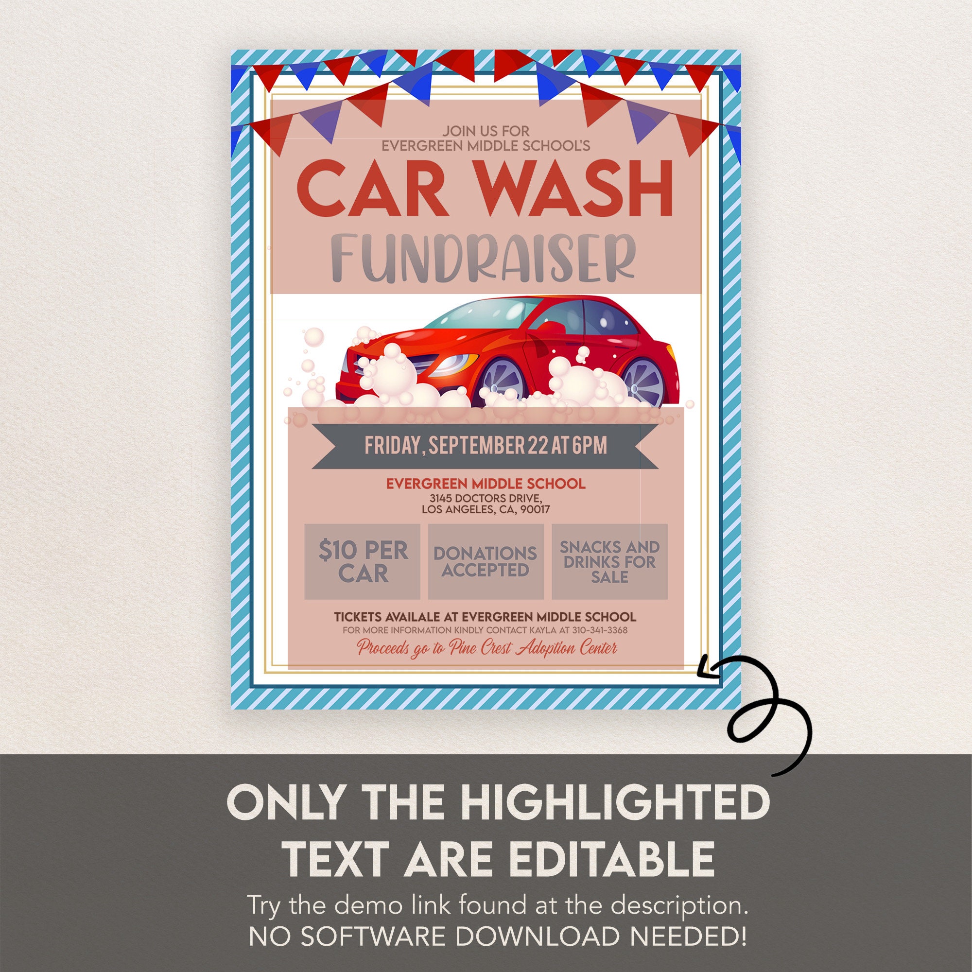 Editable Car Wash Fundraiser Flyer, Car Wash Advertisement, PTA PTO ...