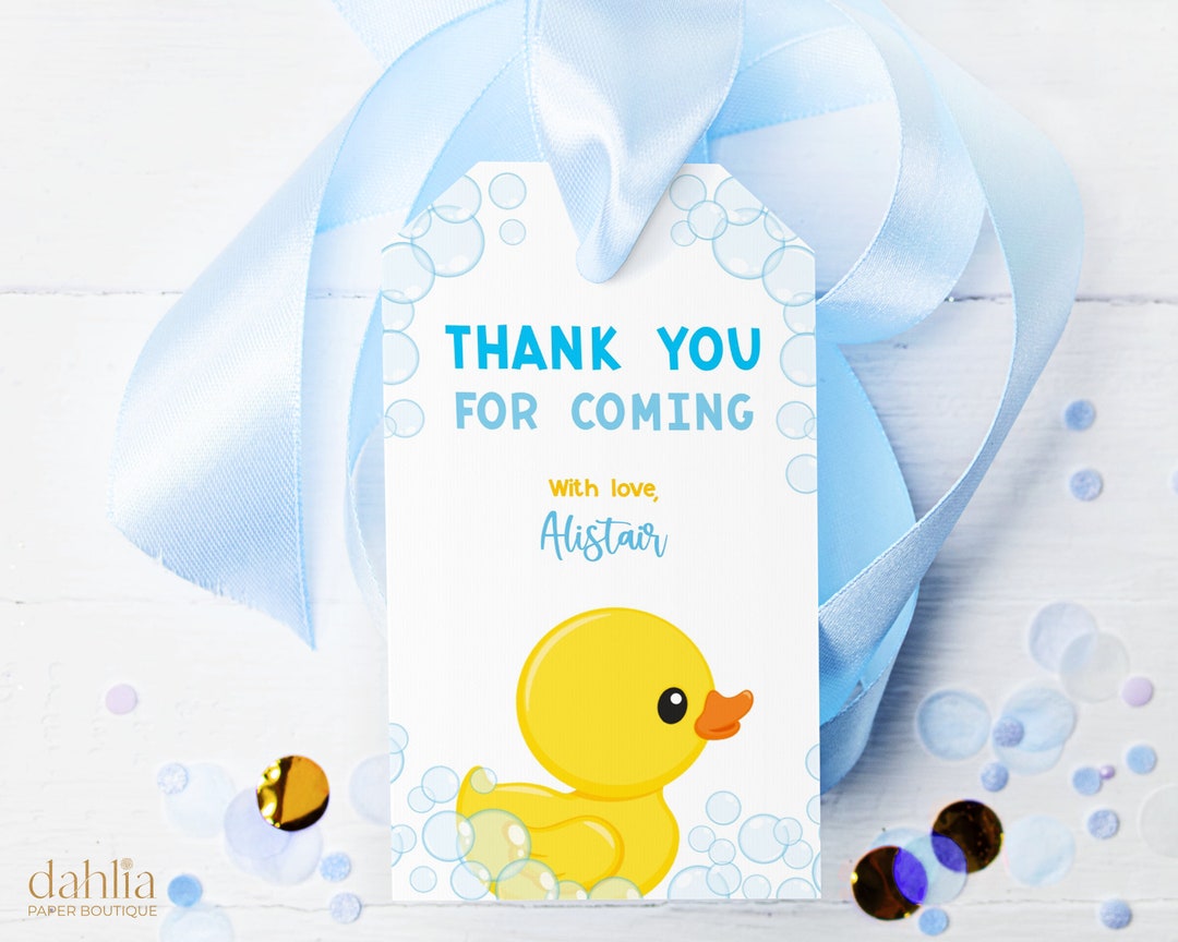 Rubber Duckie Thank You for Coming Gift Tag, Editable Duck Party Favor ...