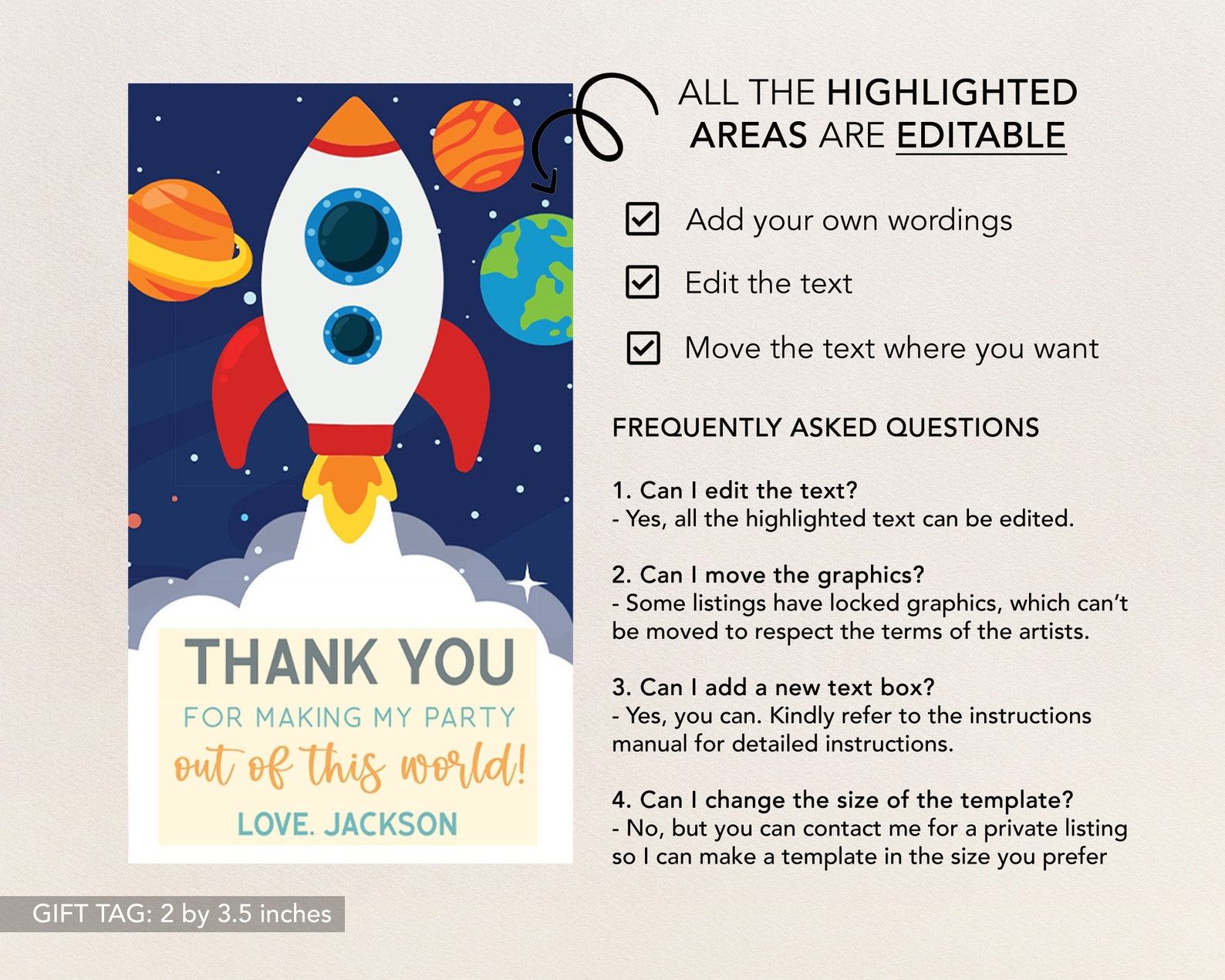EDITABLE Space Birthday Thank You for Coming Gift Tag, Galaxy Party ...