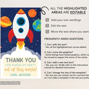 EDITABLE Space Birthday Thank You for Coming Gift Tag, Galaxy Party ...