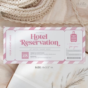 Hotel Reservation Gift Voucher, Editable Hotel Stay Ticket Template ...