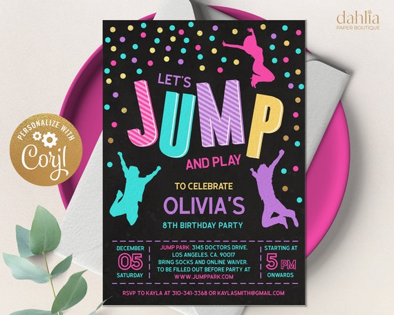 Jump Invitation, Editable Jump Birthday Invite, Trampoline Party ...