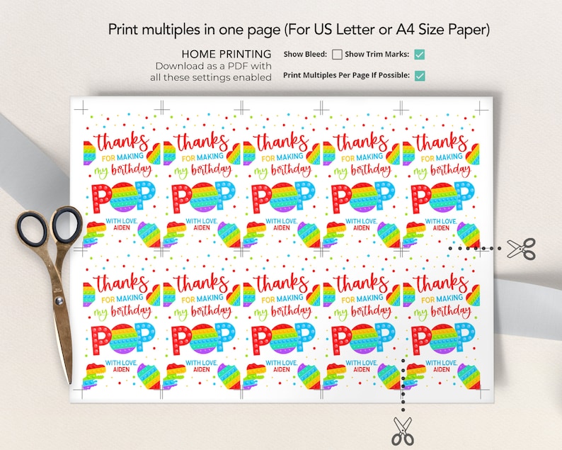 EDITABLE Pop It Thank You for Coming Gift Tag, Pop It Party Favor Tag ...