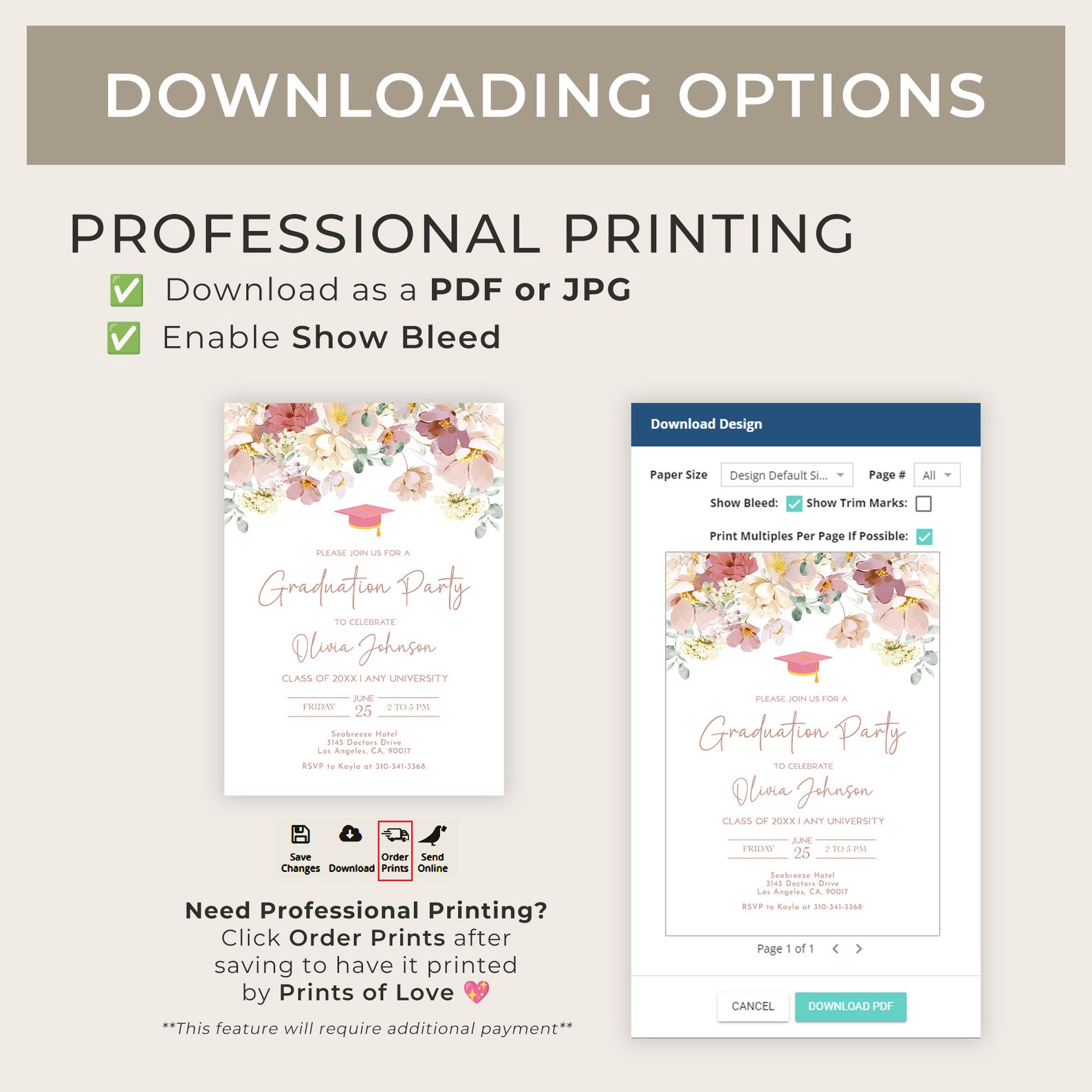 Graduation Party Invitation Template Editable, Wildflower Graduation ...