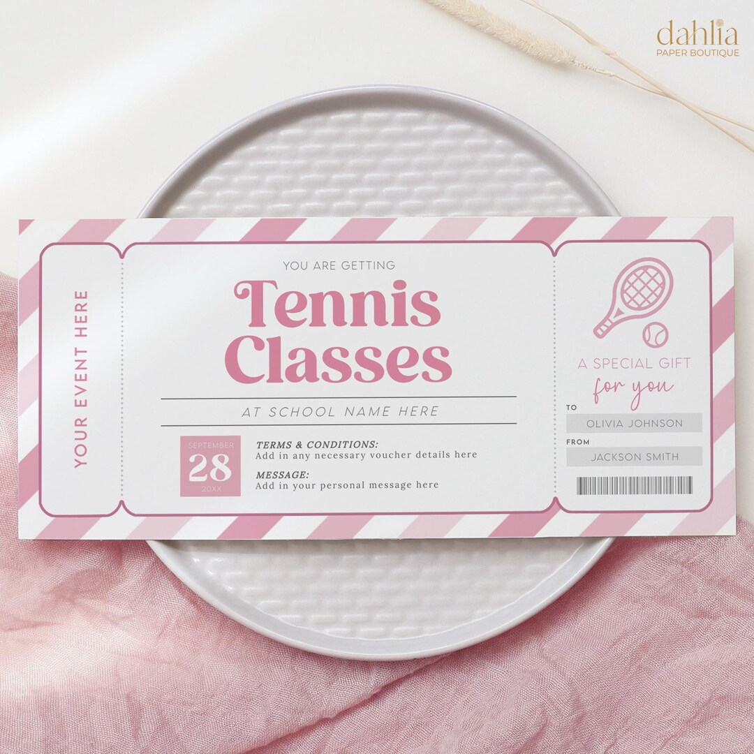 Tennis Lessons Gift Voucher, Editable Personal Training Gift ...