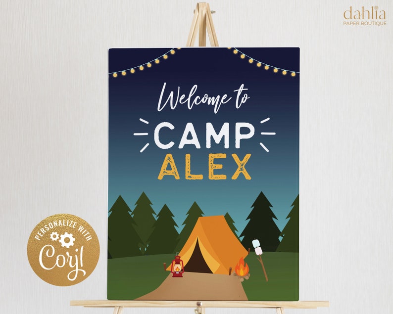 Camping Birthday Welcome Sign, Camping Party Decor, Camp Out Banner ...