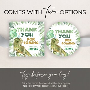 Dinosaur Thank You Gift Tag, EDITABLE T-rex Dinosaur Birthday Label ...